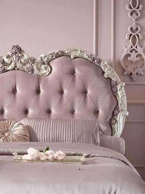 french style pink handmade Carving rose wooden bed frame