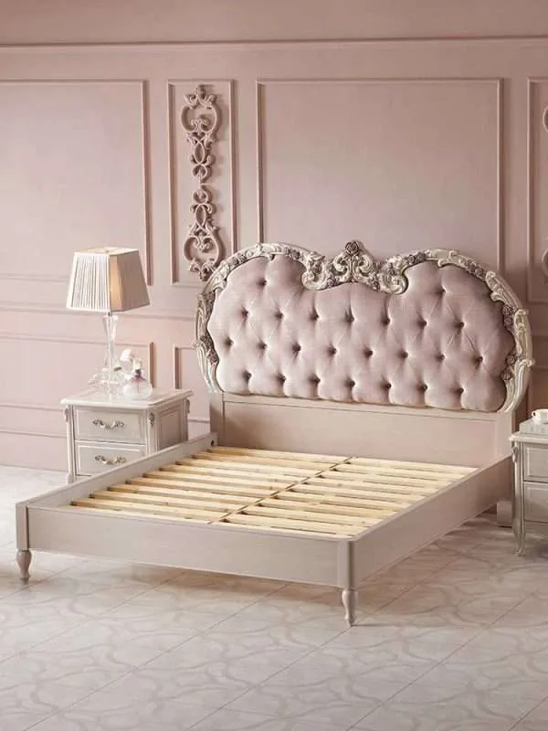 french style pink handmade Carving rose wooden bed frame