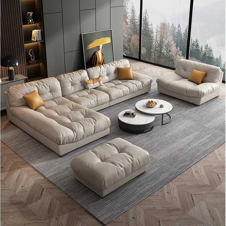 OE FASHION Luxury Italy L shape cloud corner sofa set 9828
